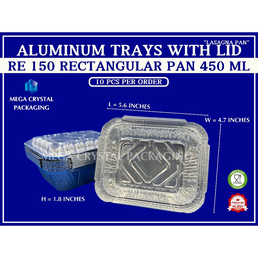 [ 10 Pcs. ] Aluminum Trays 400/45 or RE 150 Lasagna Pan with Plastic ...