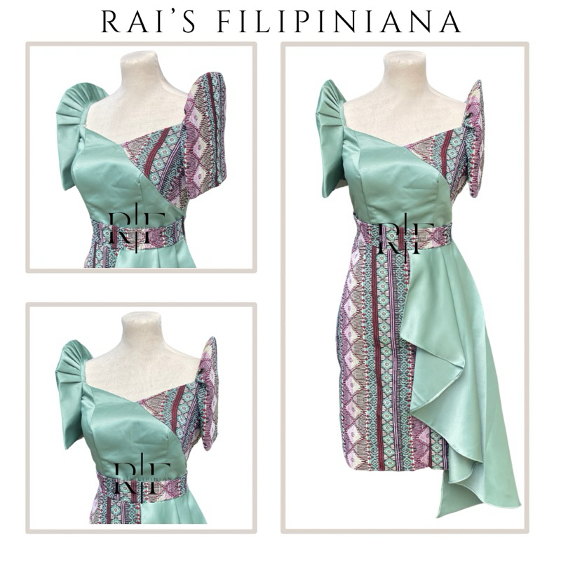 Modern Filipiniana Ethnic Dress with Overlap Sage of Green | Shopee ...
