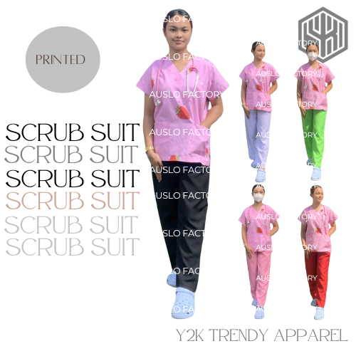 dyk Strawbery Design Scrub Suit Korean Cotton Printed Upper With ...