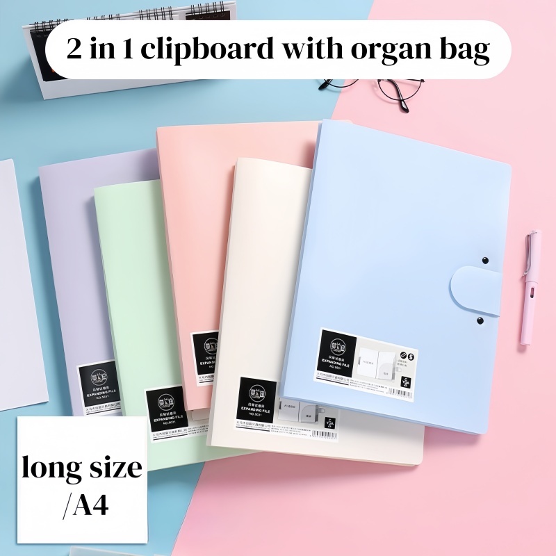 2-in-1 Clipboard with Expanding File Bag Long/A4 File Folder Clipboard ...