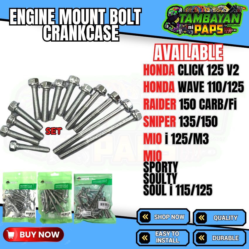 MOTORCYCLE ENGINE MOUNT BOLT CRANKCASE SET HEAVYDUTY CLICK/MIO/SOUL/M3 ...