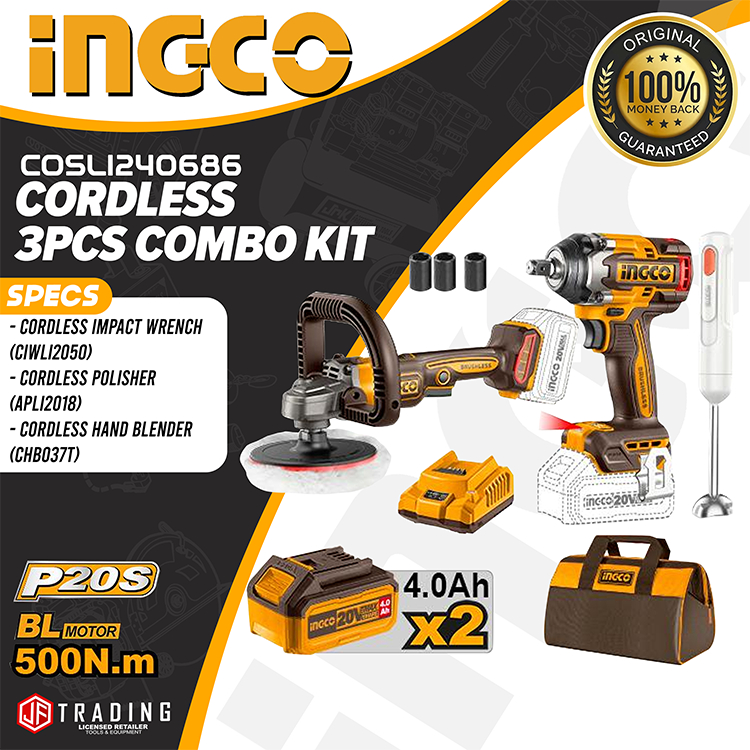 INGCO Cordless 3 pcs combo kit COSLI240686 | Shopee Philippines