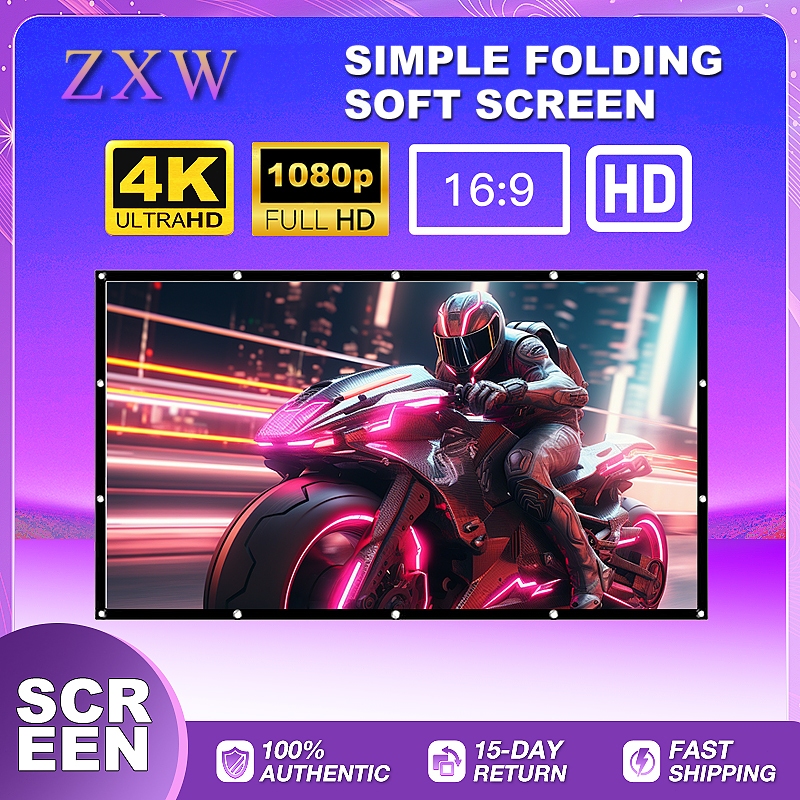 Projector Screen 16:9 Projection Cloth Foldable Home Outdoor Office 3D ...