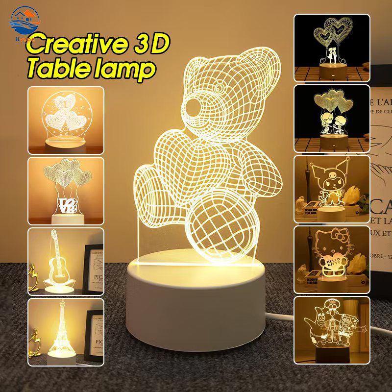 3D Night light led bedroom acrylic light cute Usb night light creative ...