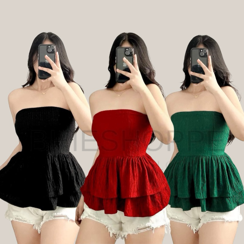 BSC JESSIE TUBE RUFFLES TOP | Shopee Philippines