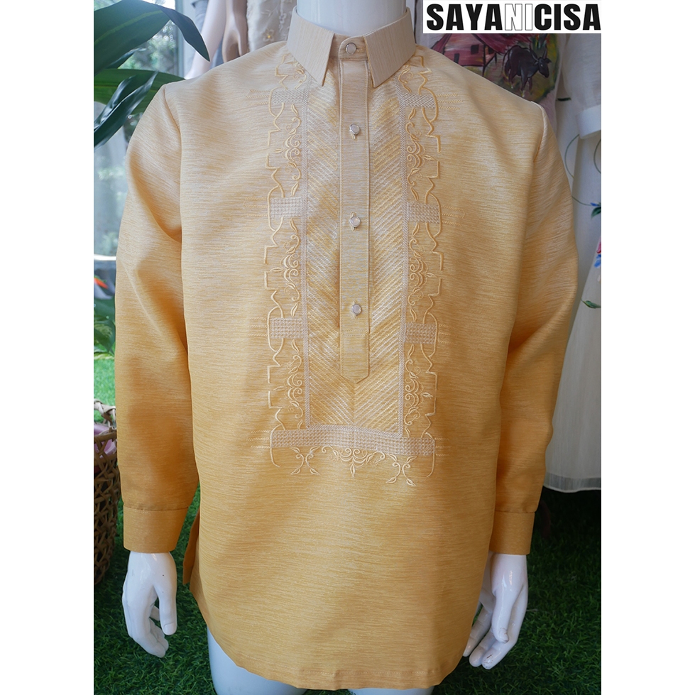 Barong Tagalog Standing Collar Gold | Shopee Philippines