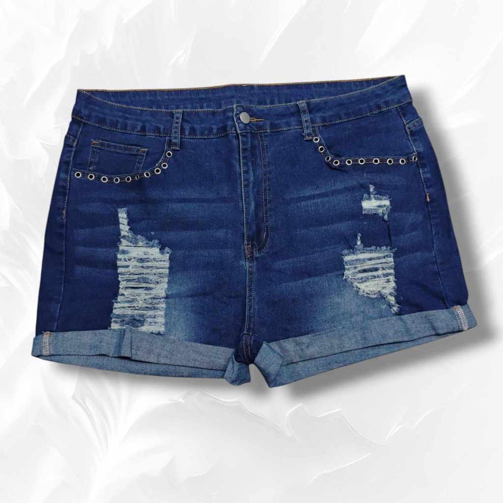 Plus Size High Waist Minimal Tattered Denim Shorts | Shopee Philippines