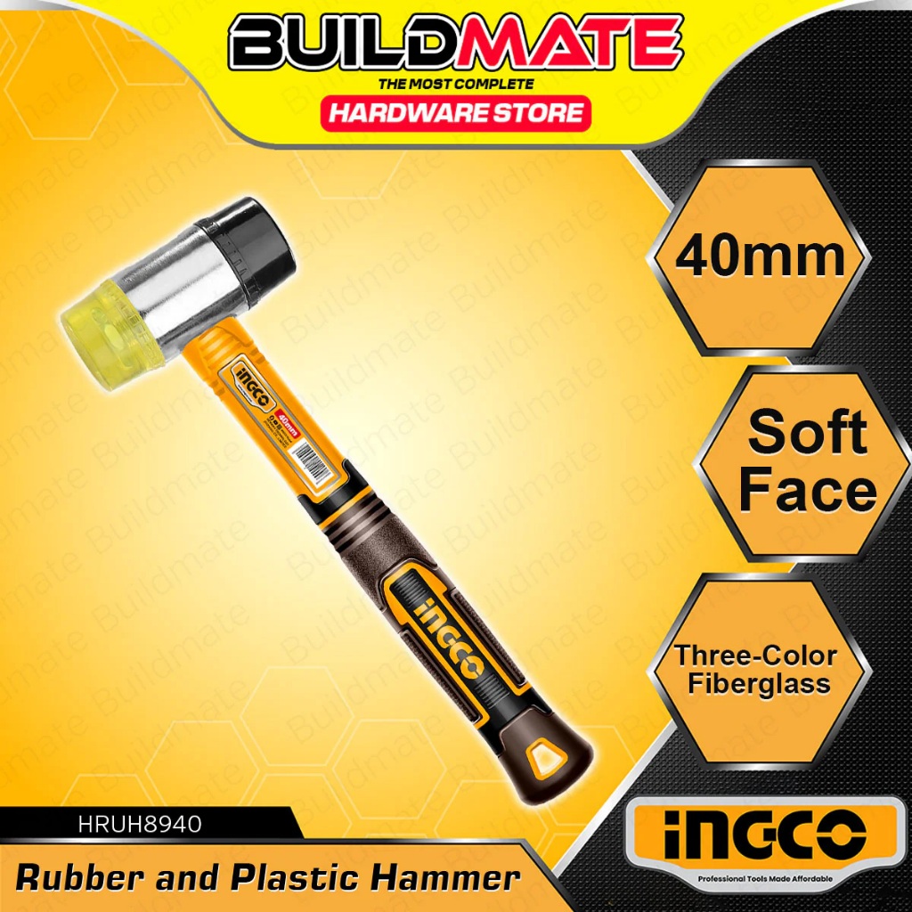 BUILDMATE Ingco 40mm Rubber and Plastic Hammer Soft Face Non-Marring ...