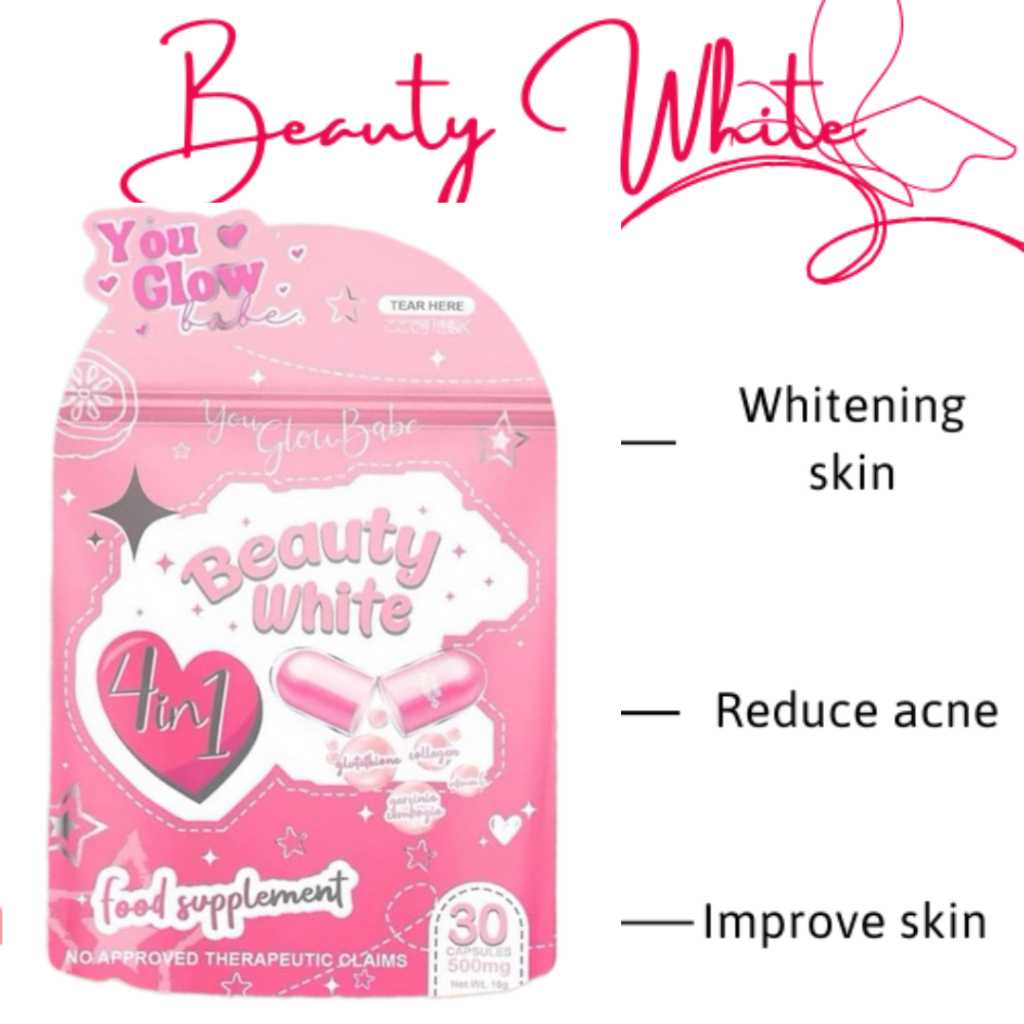 BEAUTY WHITE Collagen Glutathione 4in1 Vitamin C 30 Capsules Whitening ...