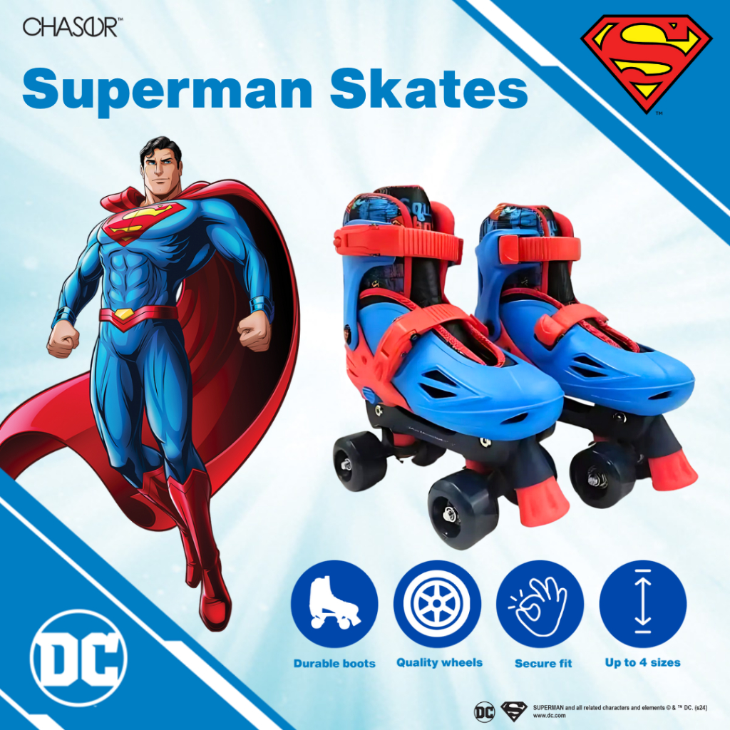 Squad Skates Superman Quad Adjustable Skate for Kids (S/M/L) EU31 to ...