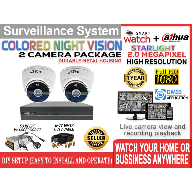 DOME DAHUA-SMART WATCH CCTV KIT FULL COLORED CAMERA 2MP Indoor Home ...