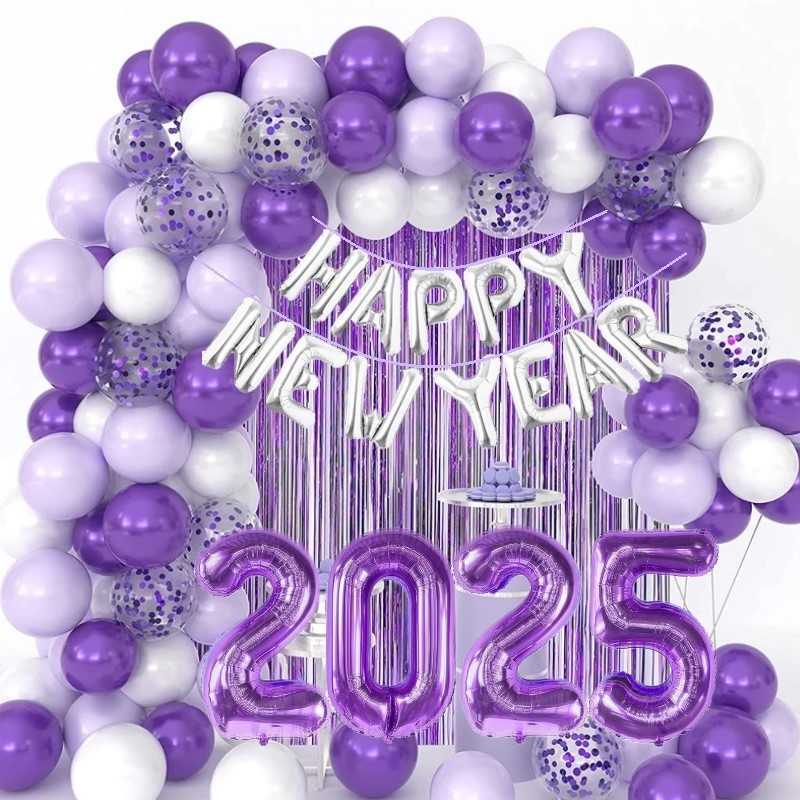 Happy New Year Balloon Garland Arch Kit Confetti Purple Balloon for ...