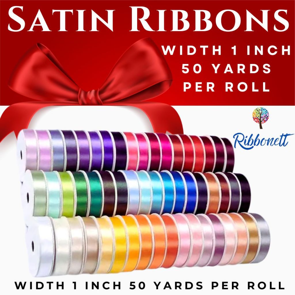Satin Ribbon 1 inch 2.5 cm in 50 Yards per Roll for Gift Wrapping, Arts ...