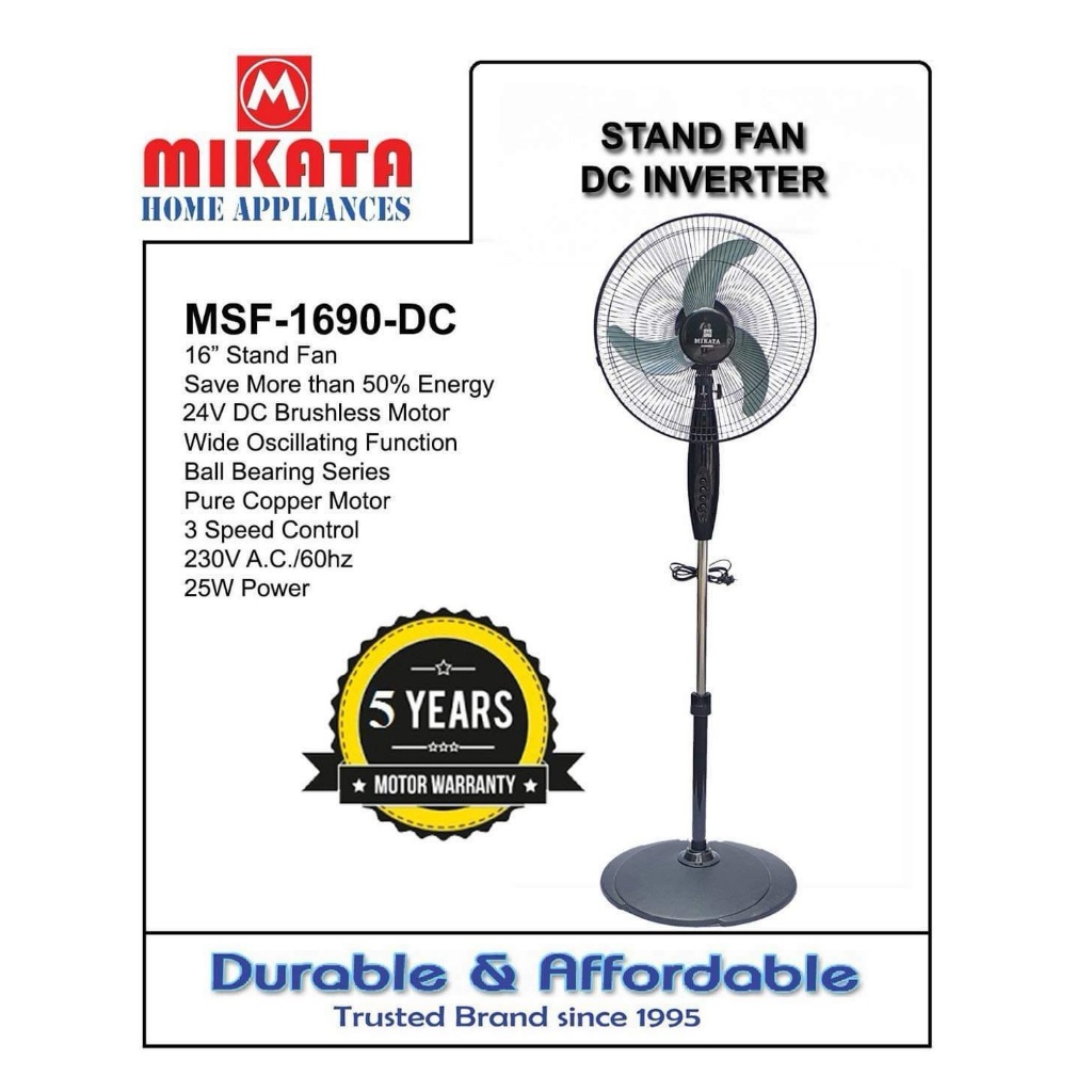 MIKATA MSF-1690DC Inverter 16" Stand Fan with Panel and Banana Blade ...