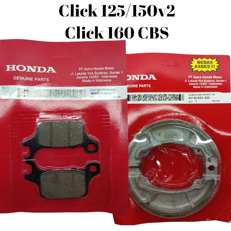 Honda Click Brake Pad brake shoe Kit Set Front and Rear Genuine Parts ...