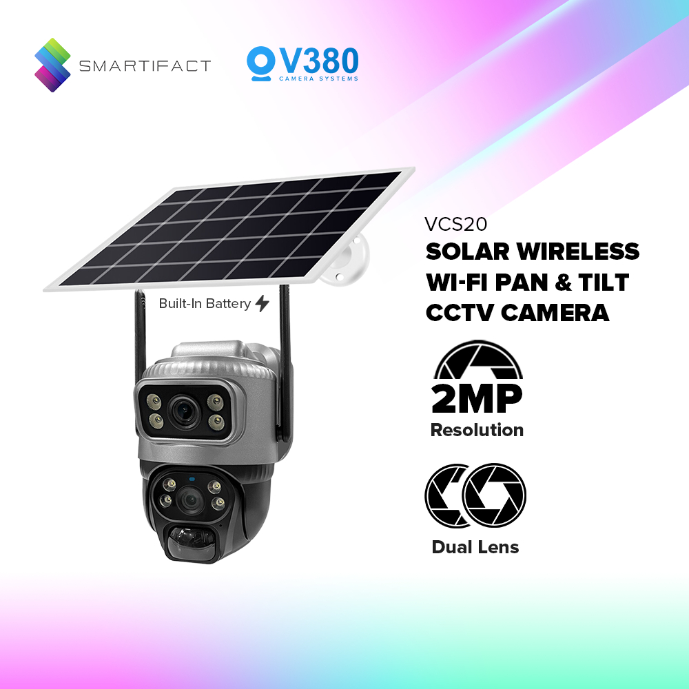 V380 VCS20 Solar-Powered IP66 Waterproof Dual Lens Surveillance Camera ...