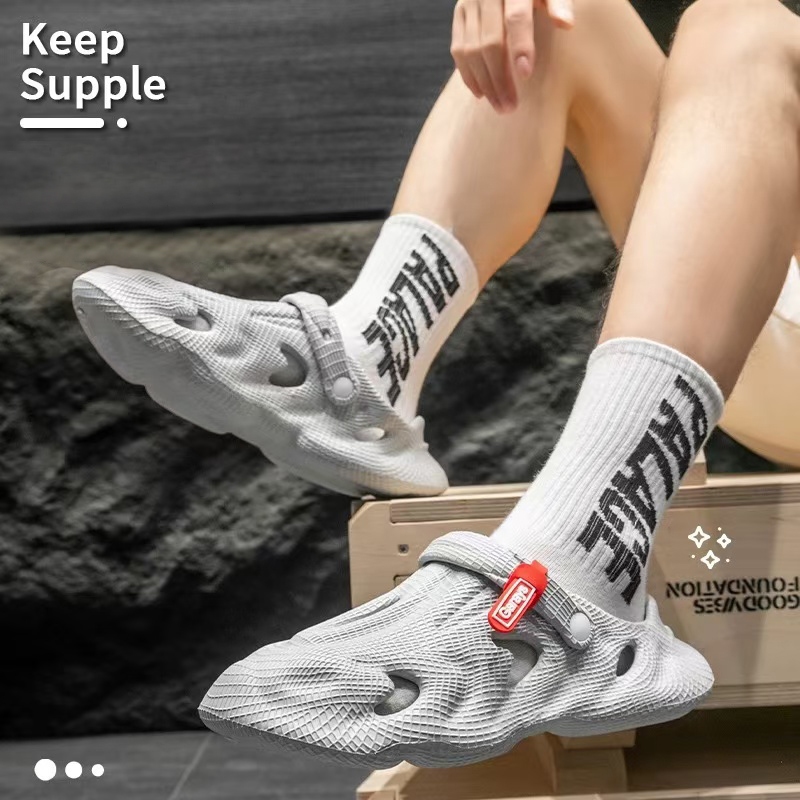 Men's perforated shoes, non slip, fashionable, odor proof, toe slippers ...