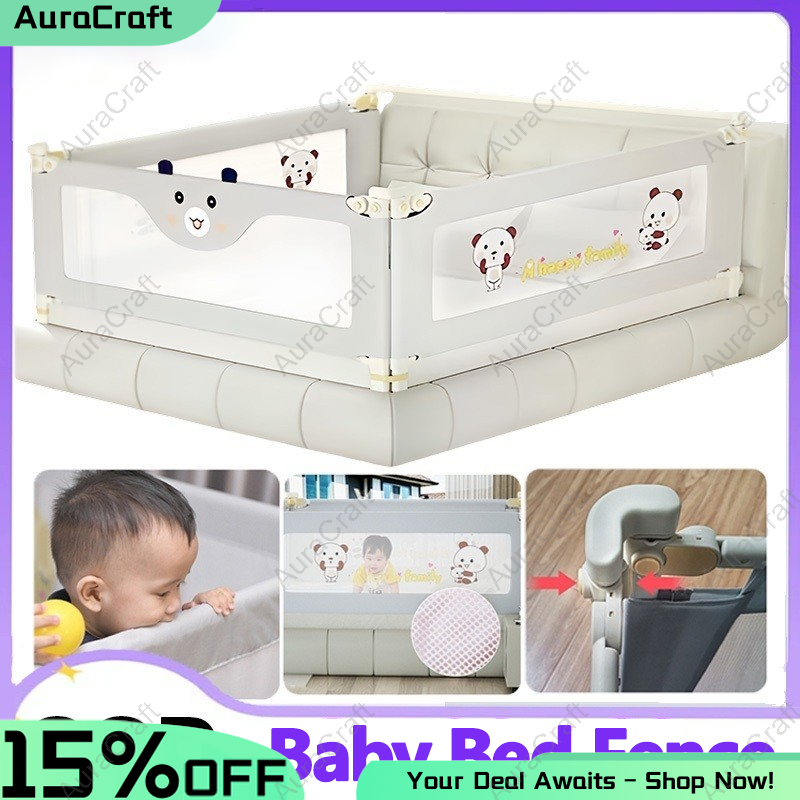 AuraCraft Bedside Fence for Baby Adjustable Bed Fence with Anti-Fall ...
