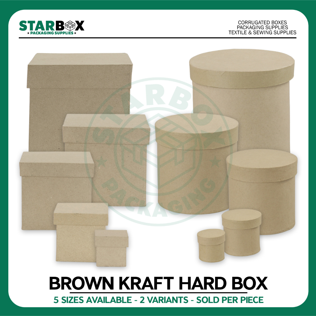 STARBOX (Sold per Piece) Brown Kraft Square or Round Hard Box Gift ...