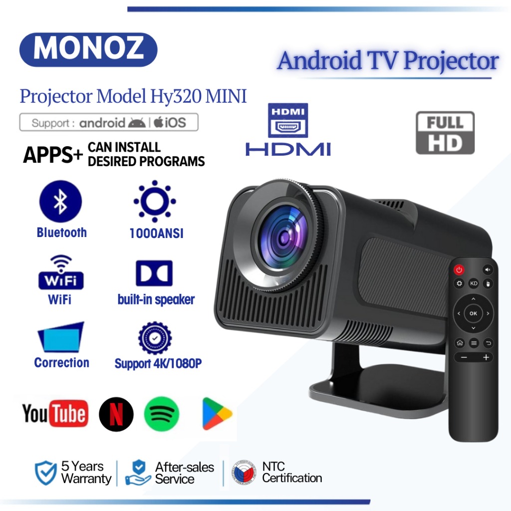 HY320 Mini Projecter 4K HD Portable Projector Auto Keystone BT5.0 and ...