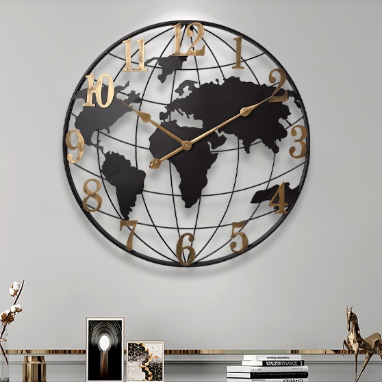 60cm Fashion Creative World Map Decorative Clock Iron 3D Map Clock ...
