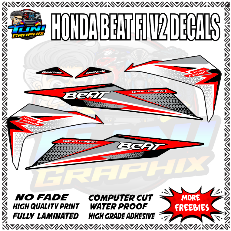 Honda Beat FI V2 New Custom Decals - High Quality Print, Laminated ...