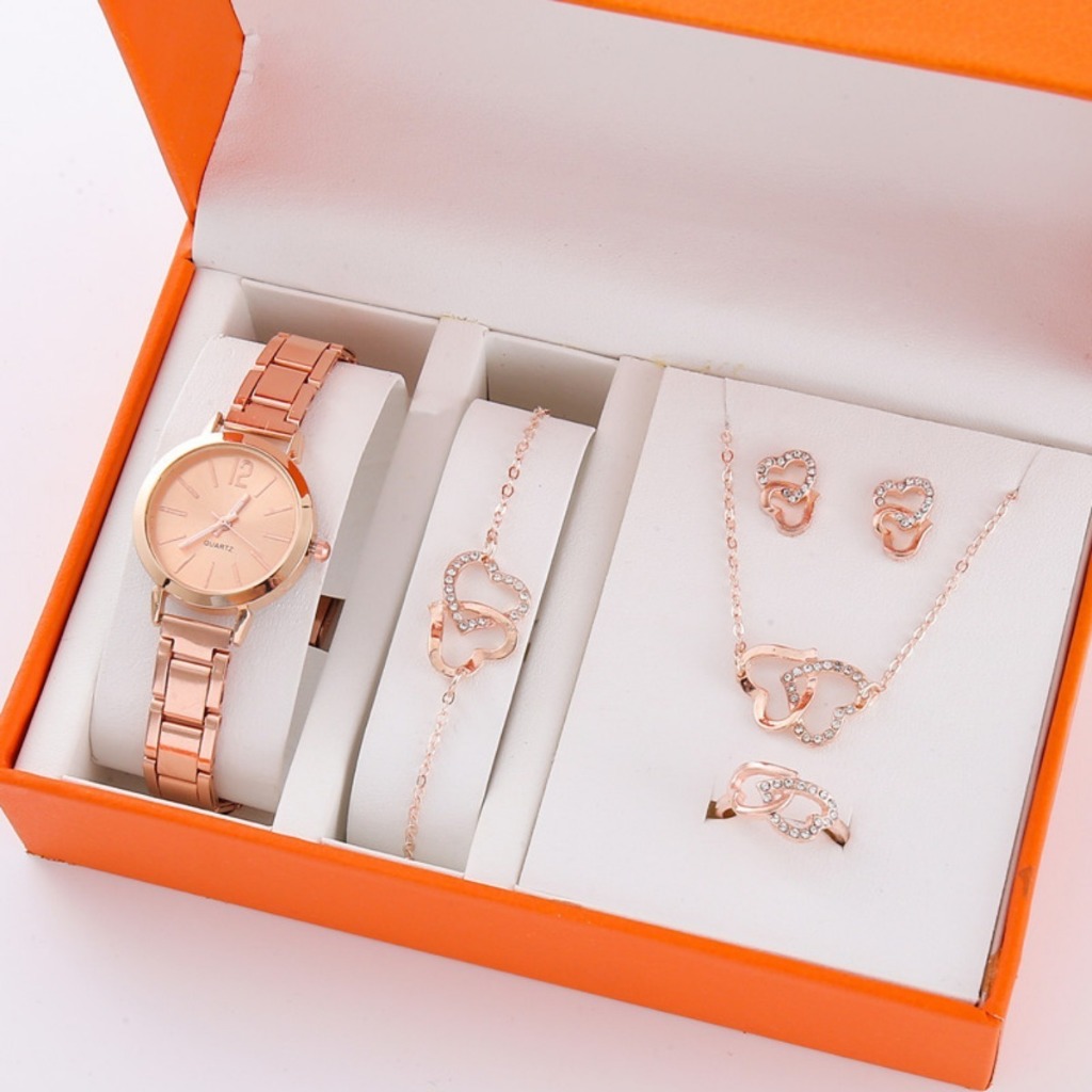 Relo Women Watch Gift Set with Bracelet Necklace Earrings Rings Quartz ...