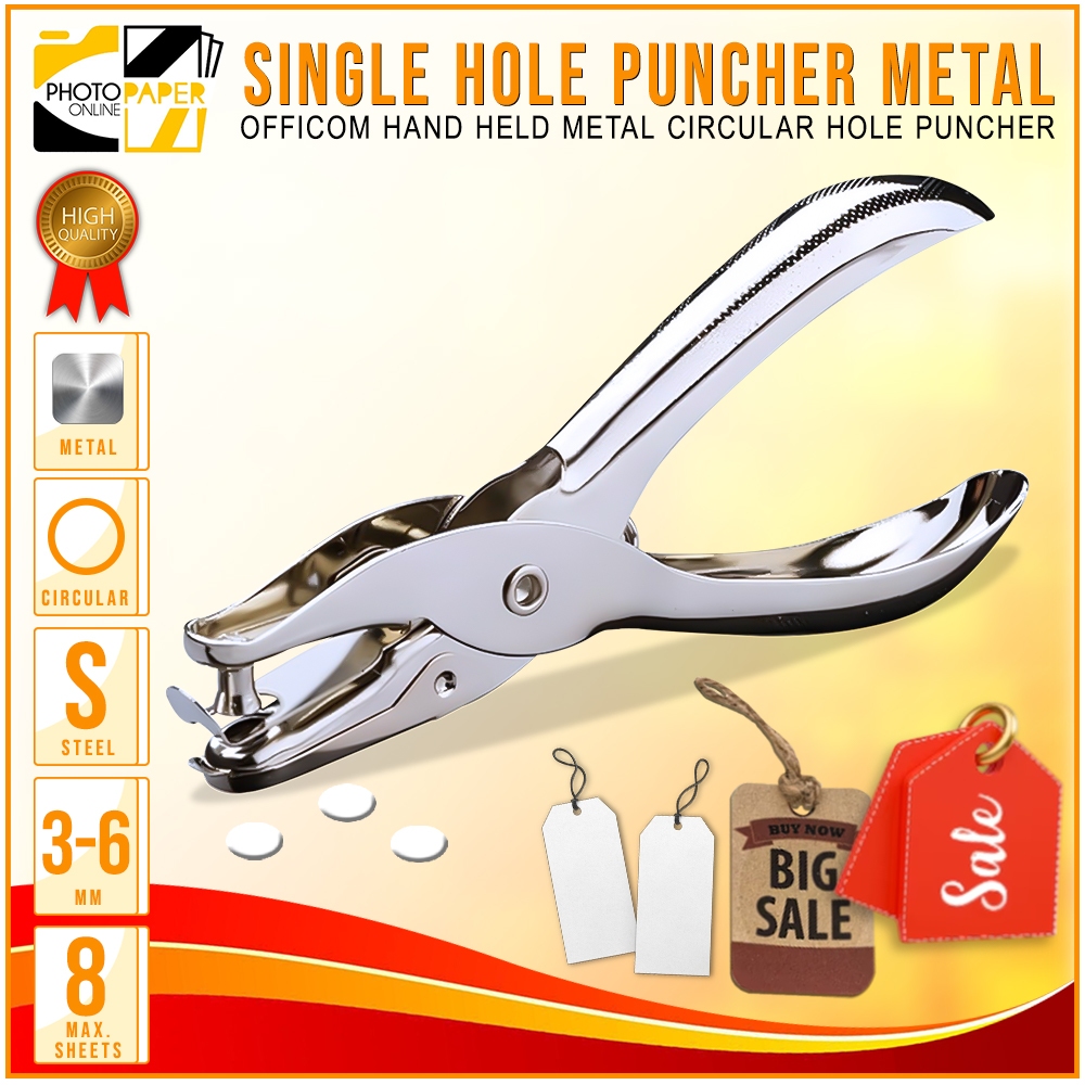 Officom One Hole Puncher 3mm and 6mm | Metal Hand Held Hole Punch Scrap ...