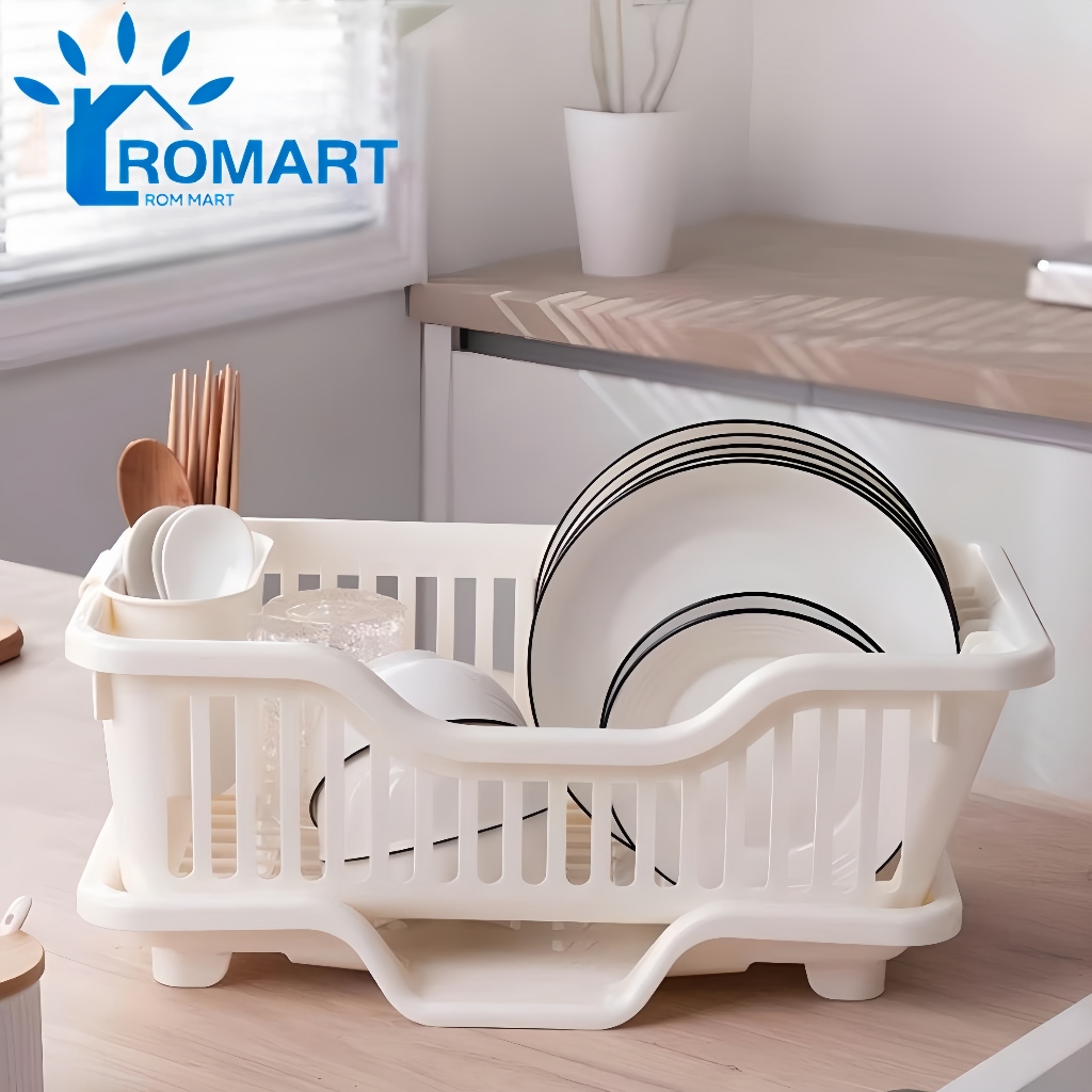ROMART Plate Organizer Kitchen Sink Storage Drainage Baskets Dish Bowl ...