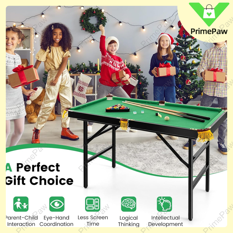 PrimePaw Adjustable Billiard Table Wooden Tabletop Pool Table Compact ...