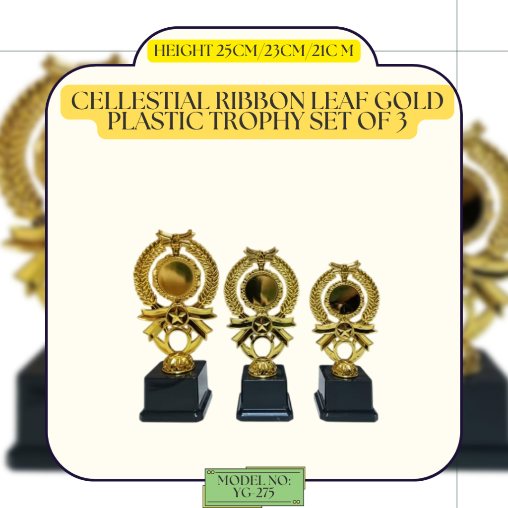 Universal Plastic Gold Trophy Set Of 3 Height 25 cm/23 cm/21 cm ( YG-275 )( Customize Available ...
