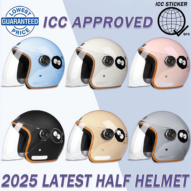 【ICC Stickers】 Helmet For Motorcycle Hd Anti-Fog Removable Half Face ...
