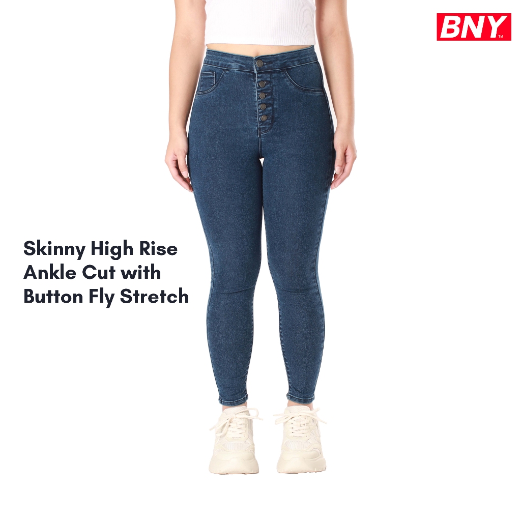 BNY Ladies Skinny High Rise Ankle Cut With Button Fly Stretch Denim ...
