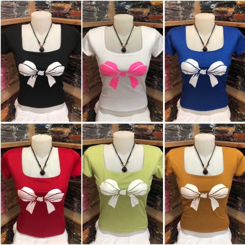 Ribbon Printed Double Lining Square Neck Top for Ladies | Shopee ...