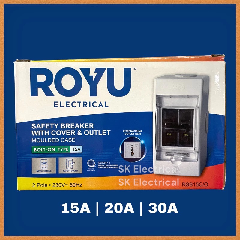 ROYU 2 Pole SAFETY BREAKER with OUTLET 15A | 20A | 30A | Shopee Philippines