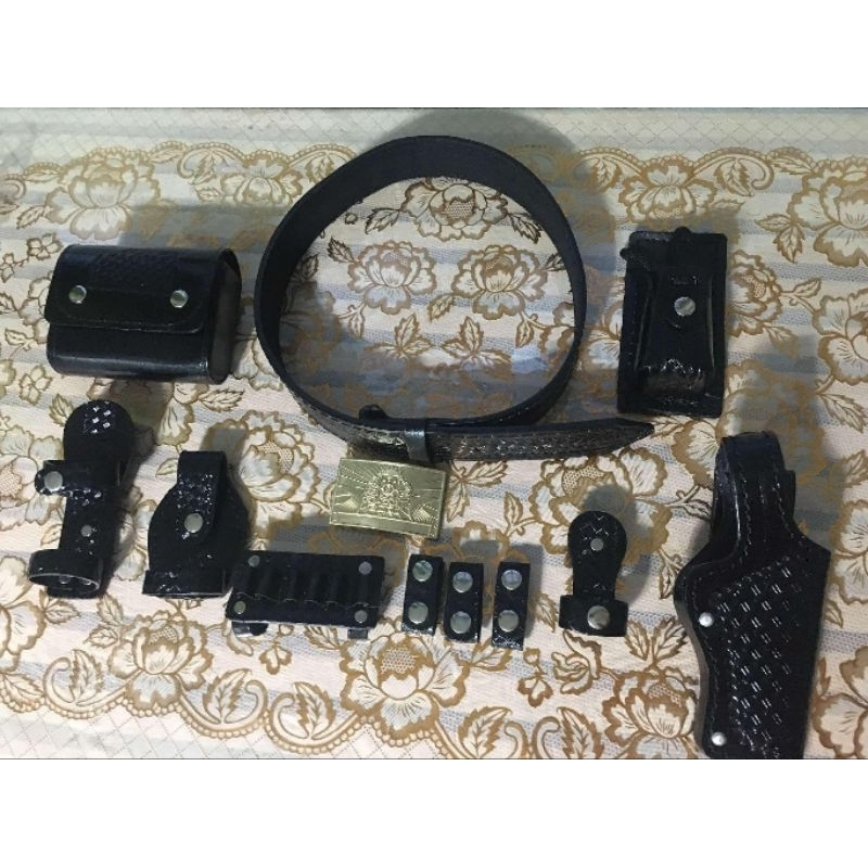 BELT WITH ACCESSORIES, SOLID BUCKLE, LEATHER MEDKIT AND RADIO CASE ...