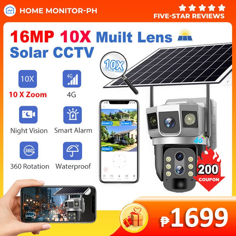 16MP 4G Outdoor Solar CCTV No WiFi Needed 10X Zoom Muilt Lens Night ...