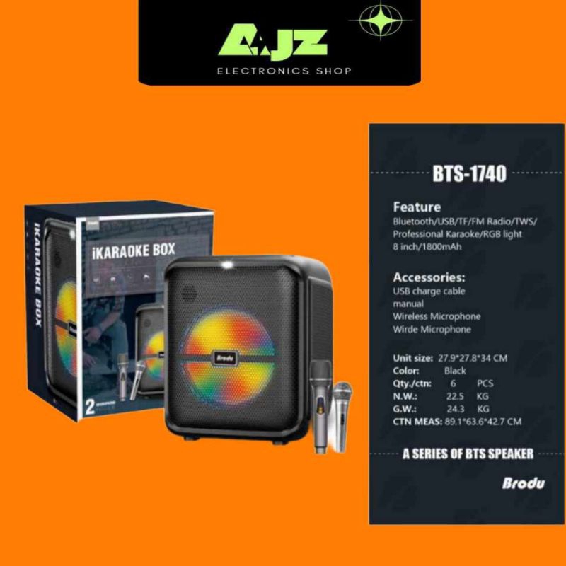 Brodu BTS-1740 Bluetooth Speaker Karaoke Speaker with 2 Microphones ...