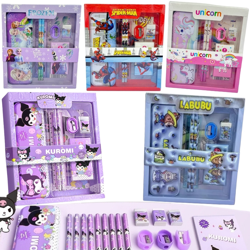 Toybus 12Pcs Labubu Kuromi Stationery Set With Gift Box Cute Cartoon ...