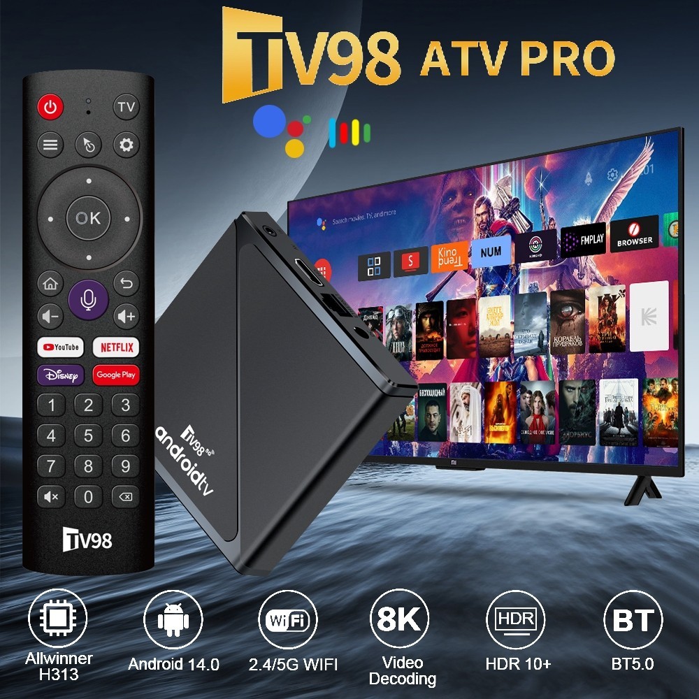 TV98 ATV PRO Smart TV Box 8K HD 8+128GB 2.4G/5G Dual WiFi New Upgrade Android 14.0 with Voice ...
