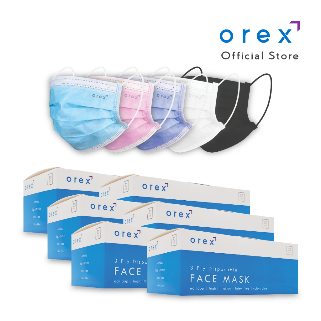 OREX 3 Ply Disposable Earloop Face Mask - 6 boxes (300 pcs) | Shopee ...