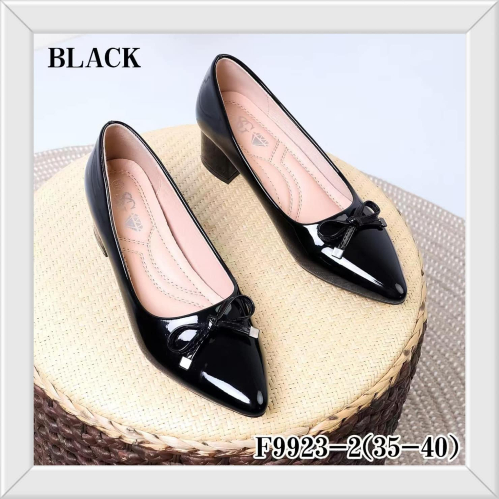 #SG F9923-2 (35-40) GLOSSY LEATHER BLACK SHOES FOR WOMEN 2 INCH POINTED ...