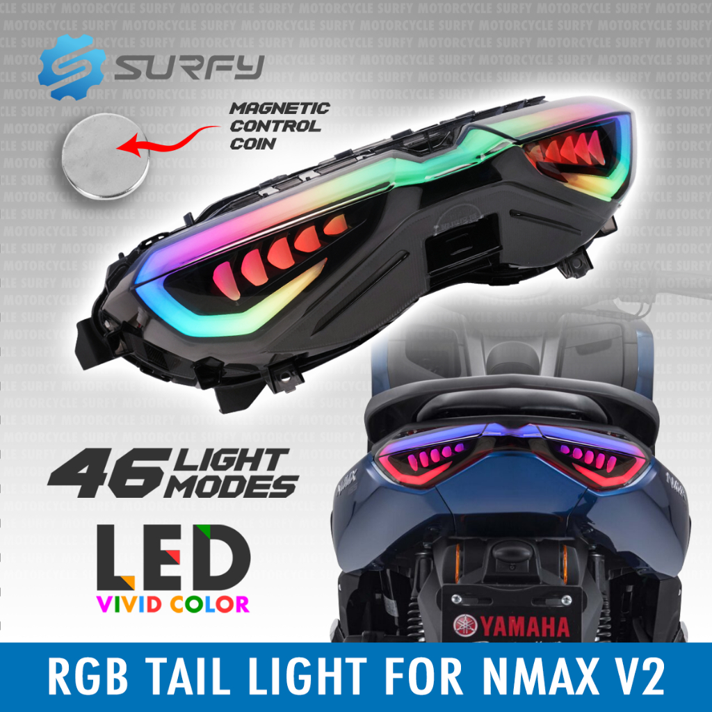 Nmax V2 Tail Light RGB Smoke Lens 46Modes LED VIVID Color Plug And Play ...