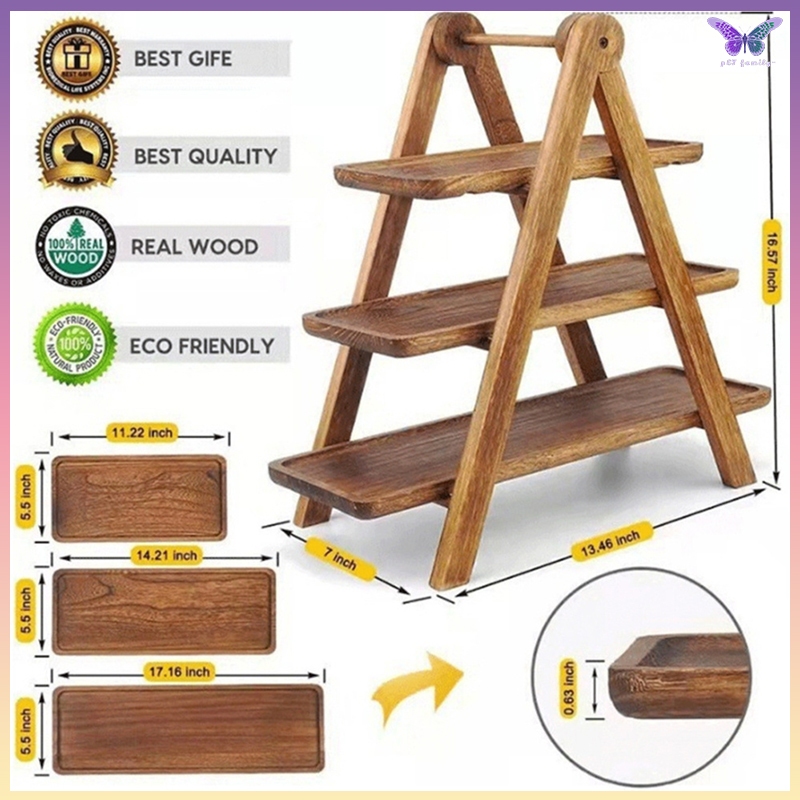 Nordic Three-Tier Solid Wood Trapezoidal Storage Rack for Fruits and ...
