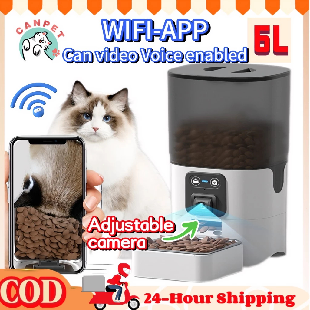 6L Smart Automatic Pet Feeder WiFi -APP With Control Camera Automatic Pet Feeder For Cats Dogs ...