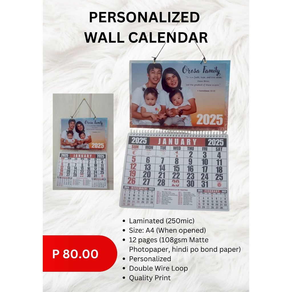 PERSONALIZED LAMINATED WALL CALENDAR A4/ A3 SIZE | Shopee Philippines