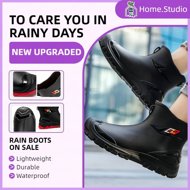 Mid-Cut Rain Boots Rubber Wear Resistant Rain Boots Bota Non-slip ...