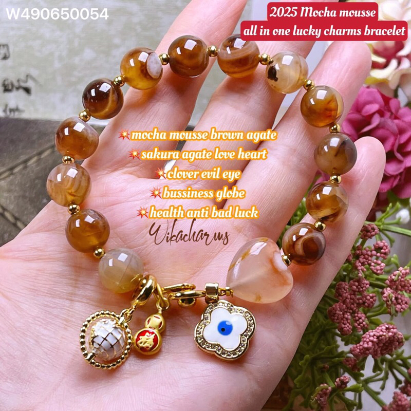 (wikacharms) 2025 mocha mousse brown agate mix charms all in one lucky ...