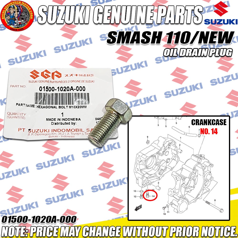 SUZUKI GENUINE SMASH/NEW 110 OIL PLUG (01500-1020A-000) | Shopee ...