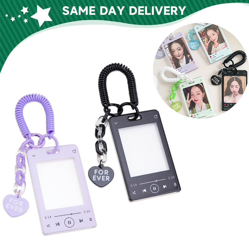Creative Music Player Style ID Badge with Keychain Cute Clear Acrylic ...